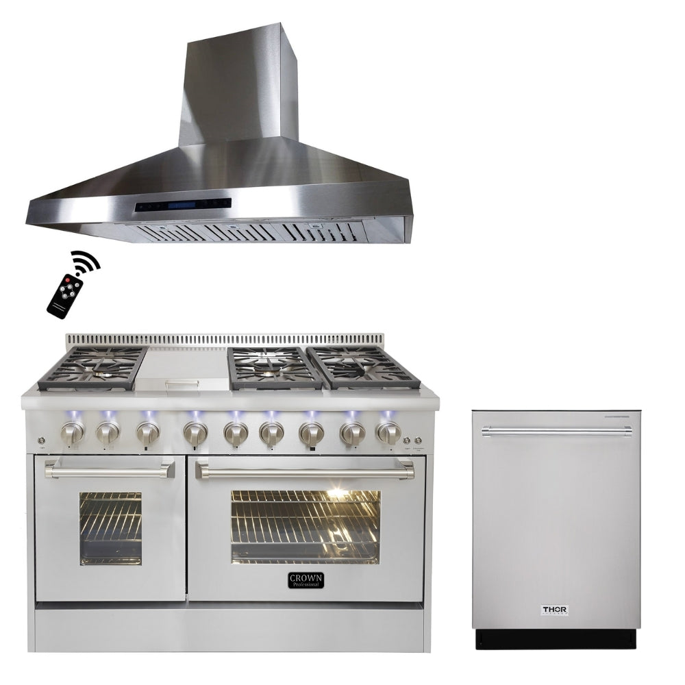 48" Gas Range + 48" Wall Mount Rangehood, 2-pc Crown Appliance Package